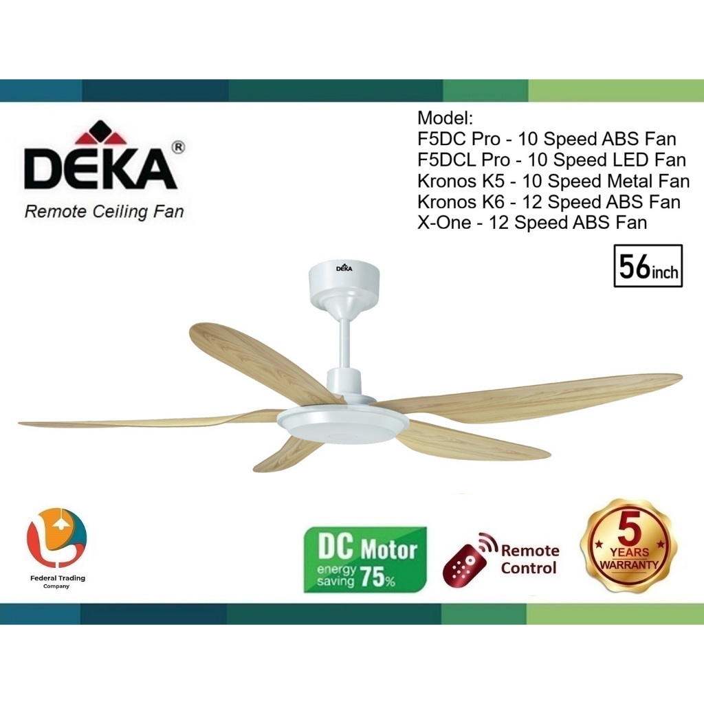 DEKA Remote Ceiling Fan K5 K6 X-ONE F5DC F5DC LED Pro 10/12 Speed 56 ...