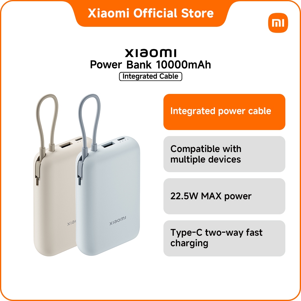 Xiaomi Power Bank 10000mAh (Integrated Cable) 22.5W/two way Type-C fast ...