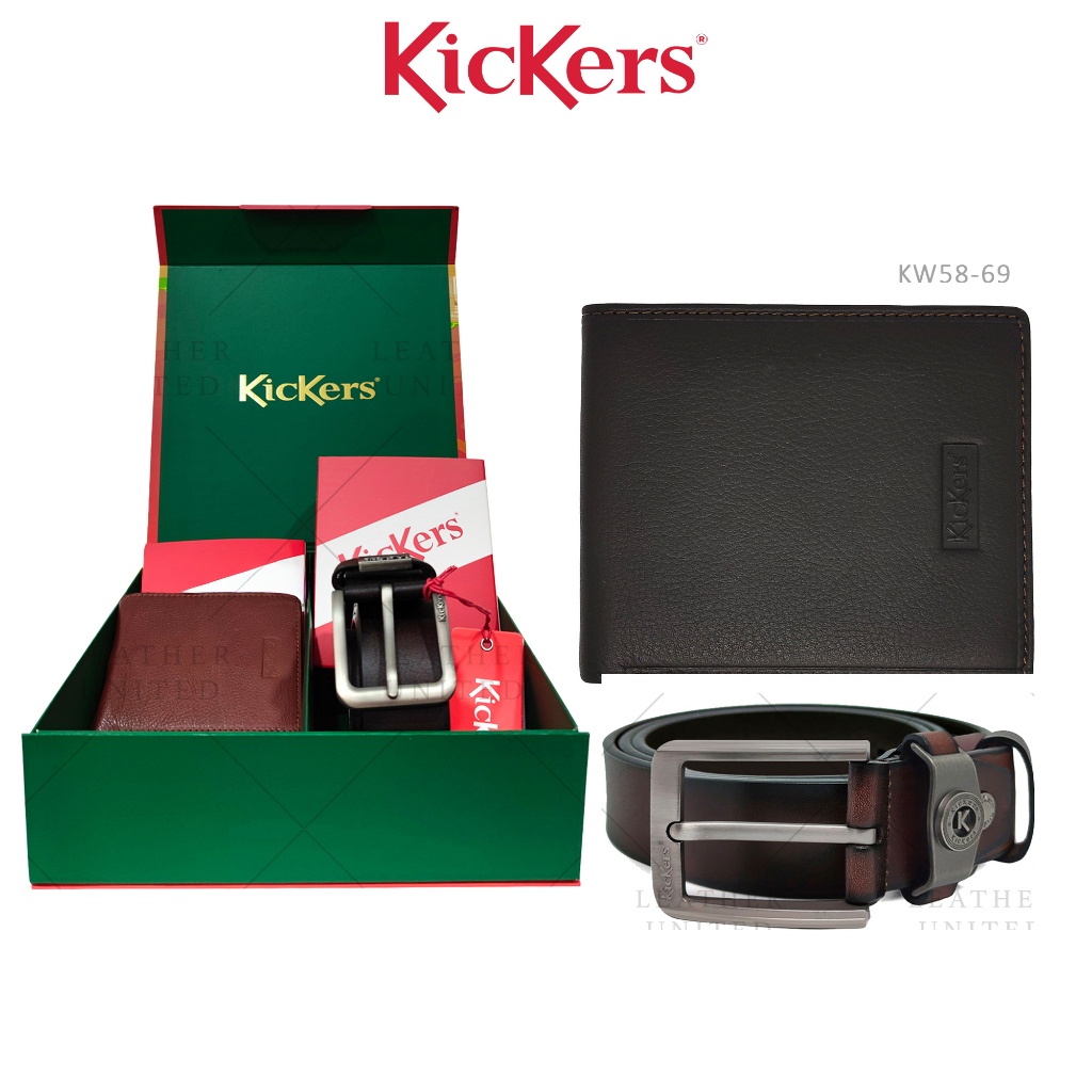 Kickers Gift Set Box Genuine Leather Wallet & Belt with Leather Belt ...