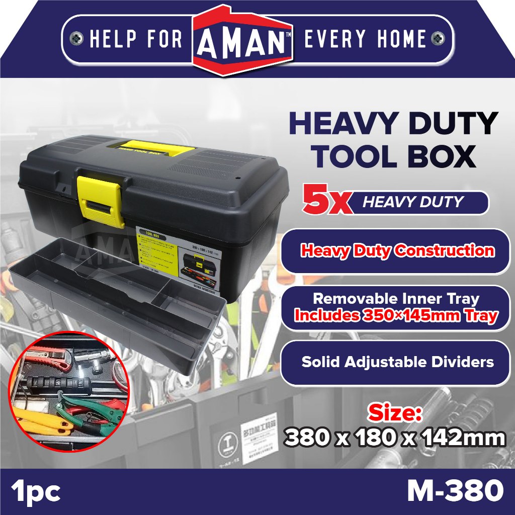 AMAN Heavy Duty Hard Plastic Multi Purpose Tool Box Toolbox Storage Box ...
