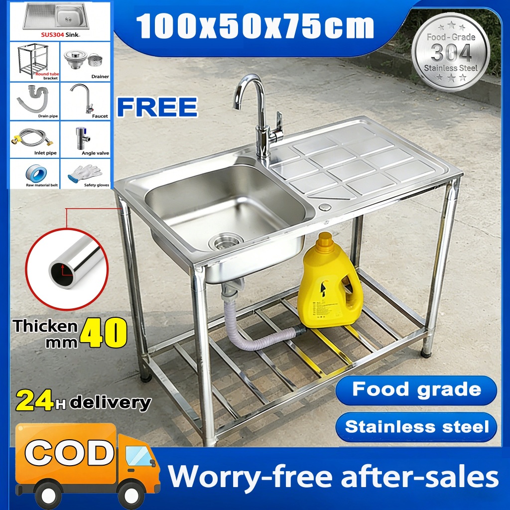 sinki dapur 304 Stainless Steel Kitchen Sink with Bracket and faucets ...