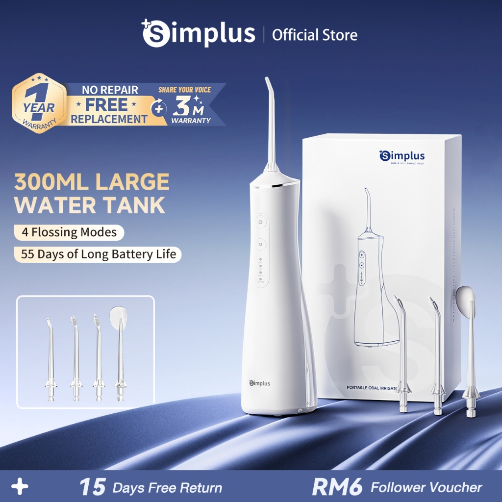 Simplus Water Flosser丨300mL Large Reservoir丨1600 Pulses/Min丨4 Modes丨4 ...