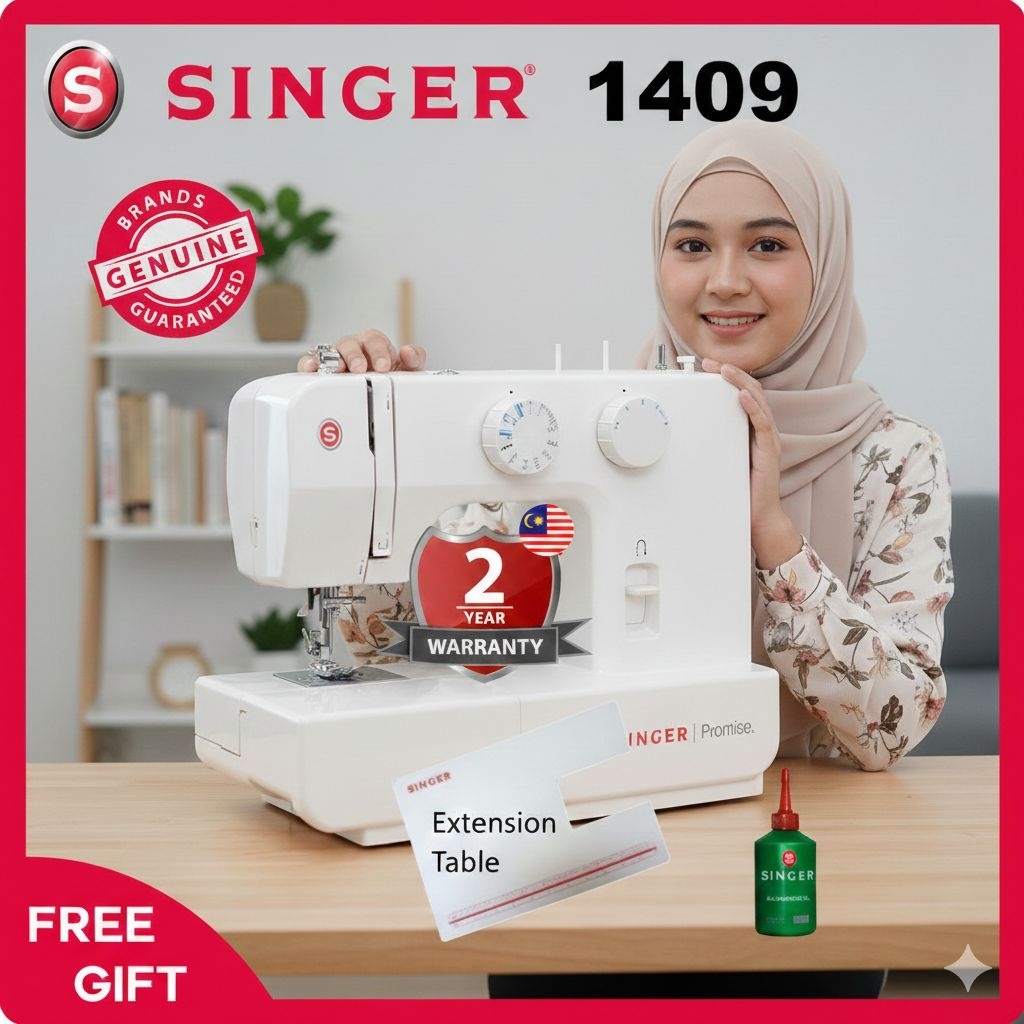 Singer 1409 PROMISE Sewing Machine with Ext Table Free Gift Mesin Jahit ...