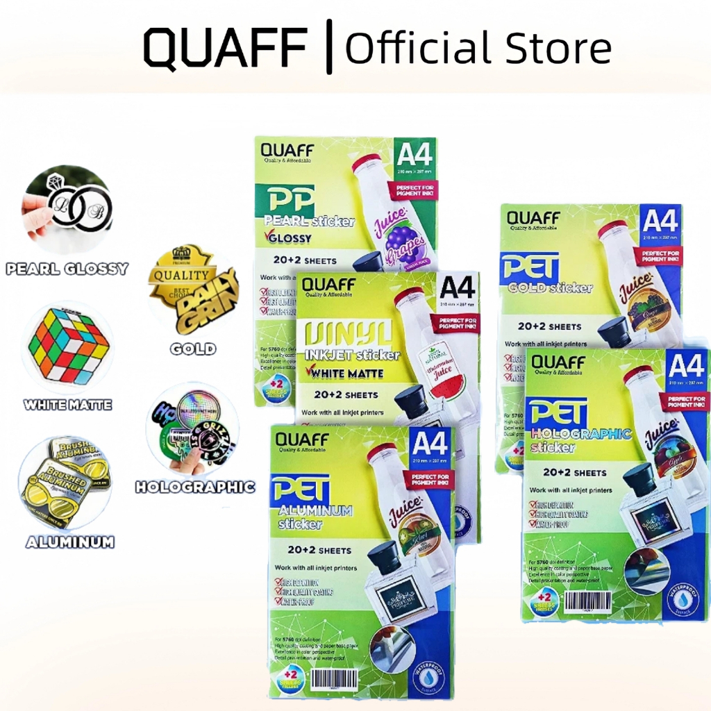 QUAFF 20sheets Waterproof Vinyl Inkjet Sticker A4 Size Transparent ...