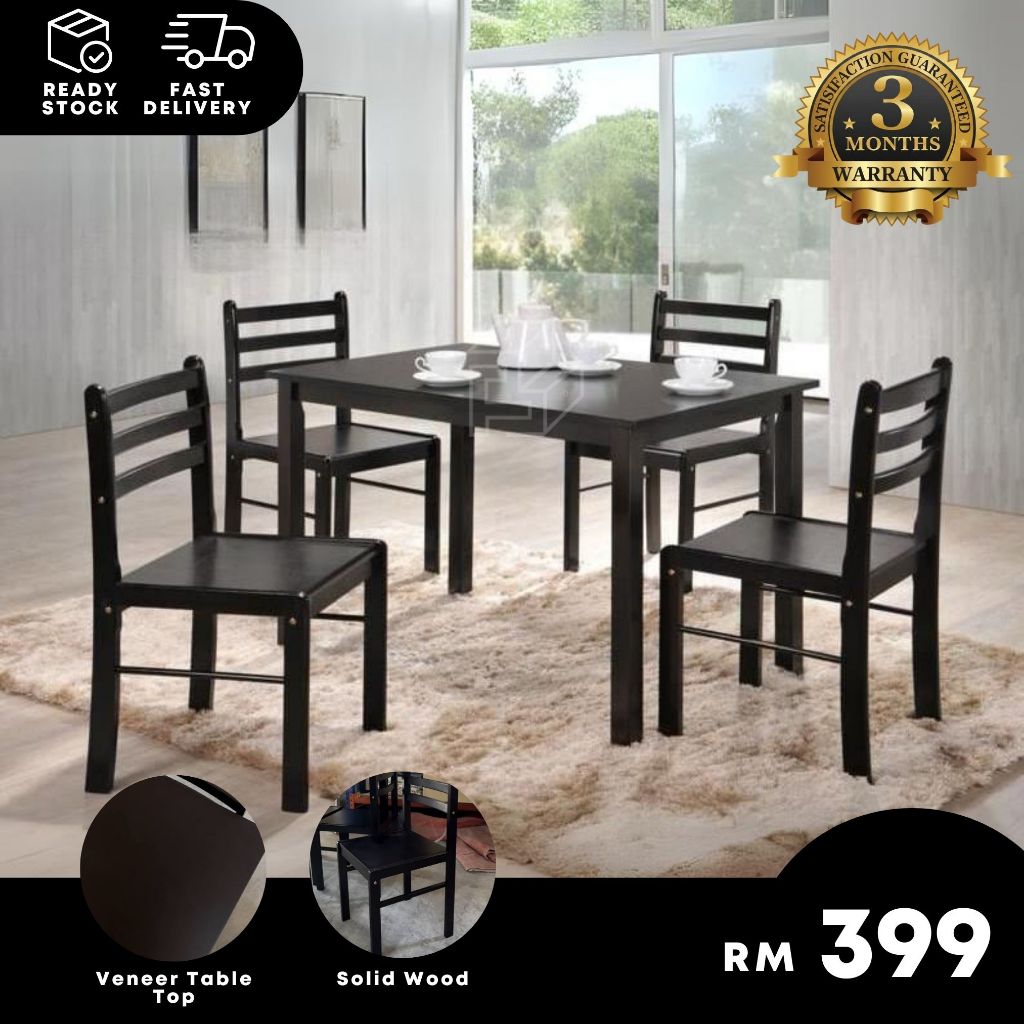 BETTY FURNITURE HAZEL Wooden Dining Table / Veneer Table Top with Solid ...
