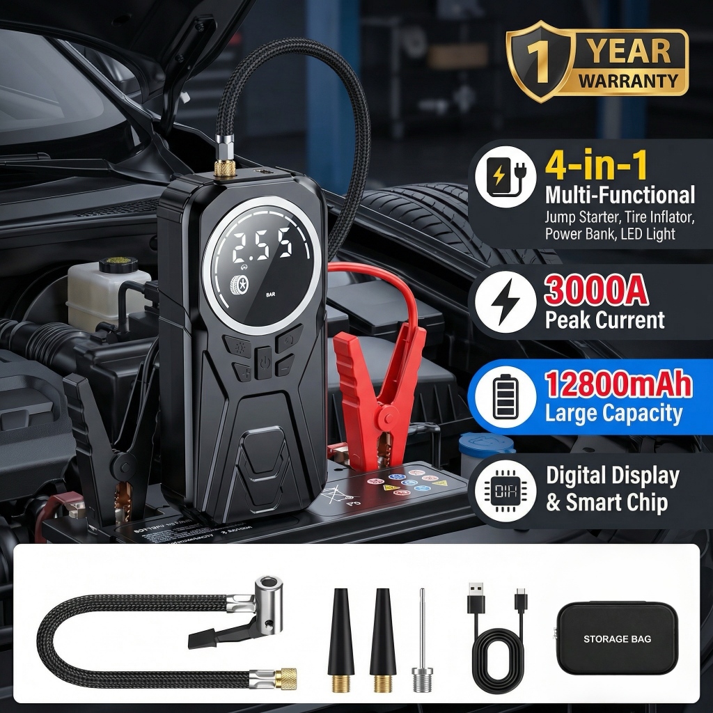128800mAh 12V Car Jumper Starter Air Pump Power Bank Lighting Portable ...