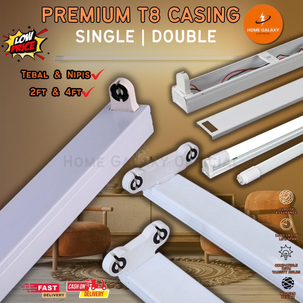 Lampu T8 Casing Nipis/Tebal 2ft/4ft Single Double Thin/Thick Casing ...