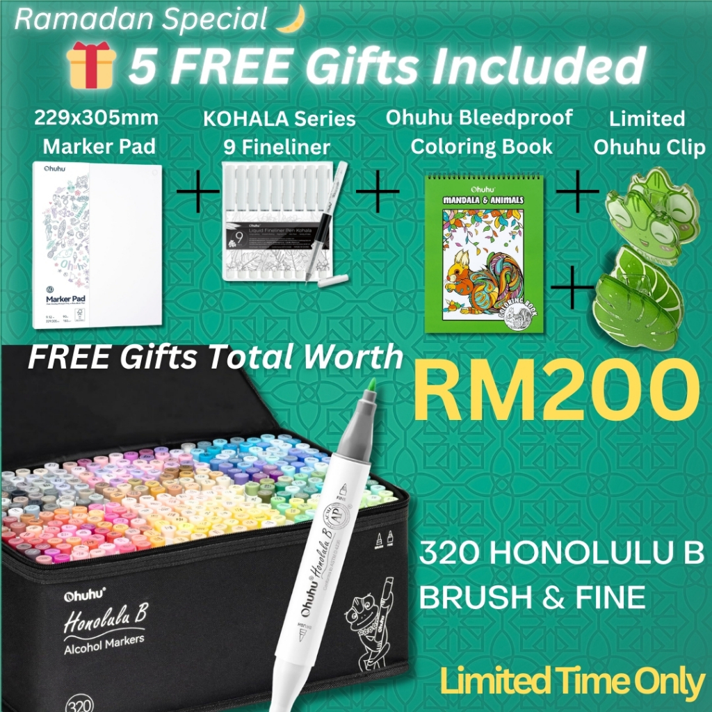 Ohuhu Honolulu B Brush And Fine Professional Art Marker Dual Tipped ...