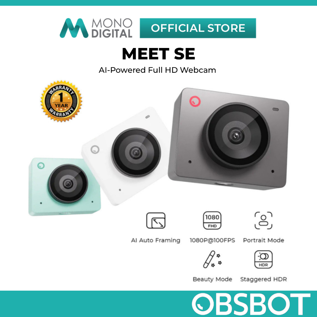 OBSBOT MEET SE AI-POWERED FULL HD 1080P WEBCAM WITH 1/2.8'' CMOS, BUILT ...