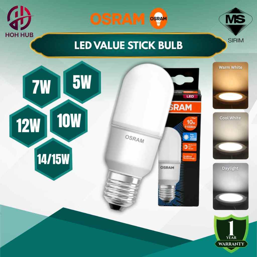 OSRAM LED VALUE STICK BULB 5W/7W/10W/12W/14W/15W SIRIM WARM WHITE/COOL ...