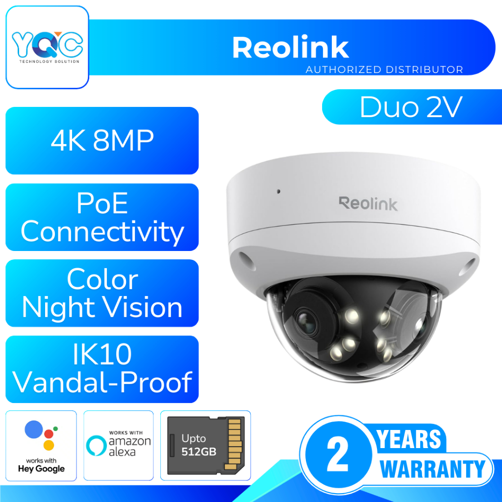 Reolink Duo 2V PoE 4K 8MP Dual-Lens Camera 180° Panoramic View IK10 ...
