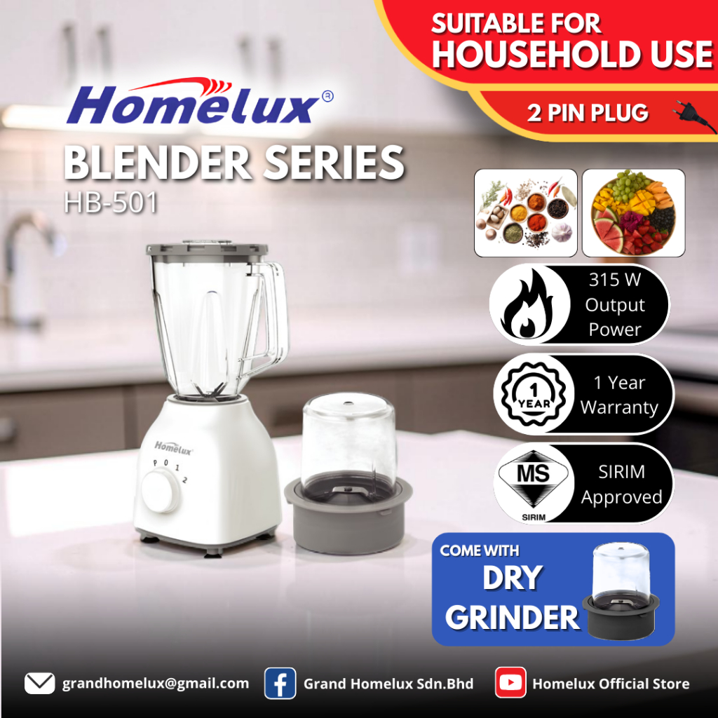 HOMELUX HOUSEHOLD FOOD BLENDER AND DRY MILL WITH GRINDER HB SERIES HB ...