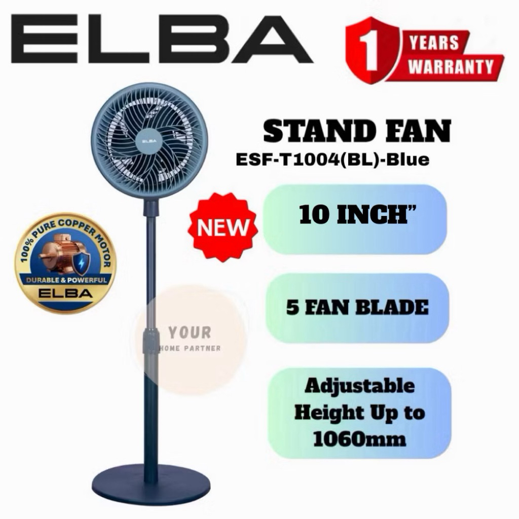 ELBA 8" Stand Fan ESF-R0803(BL) - 5 Blades / ESF-T1004(BL/GN) 10 inch ...