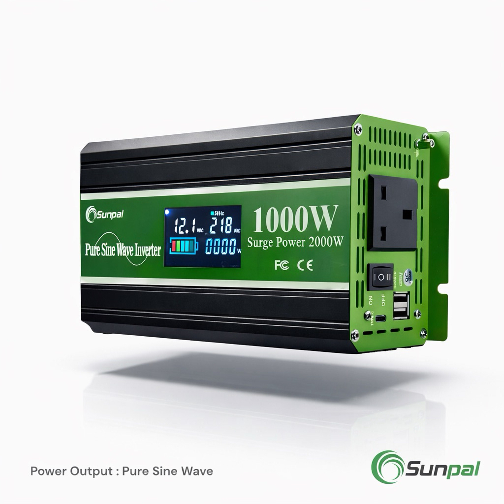 Sunpal 1000W Pure Sine Wave Inverter 12V to 220V AC Solar Car Converter ...