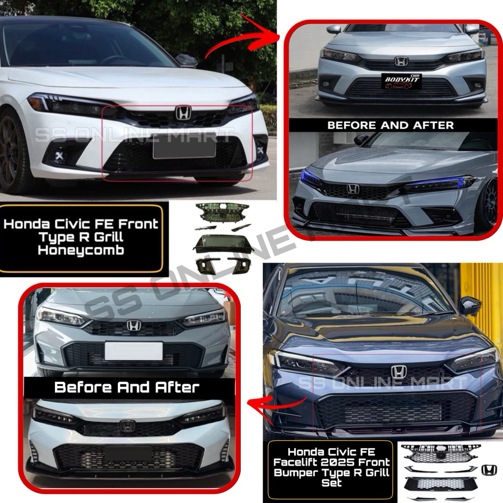 HONDA CIVIC FE 2022 Civic FE Facelift 2025 FRONT GRILL GRILLE TYPE R ...