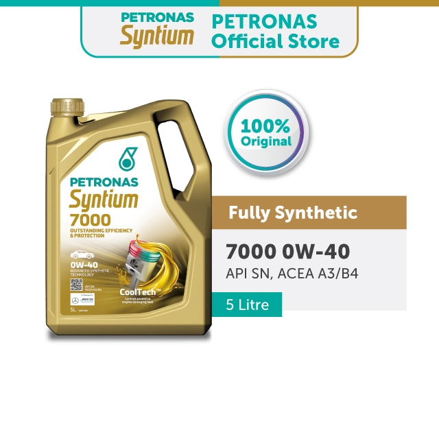 PETRONAS Syntium 7000 E 0W-40 Fully Synthetic Engine Oil API SP (5L ...