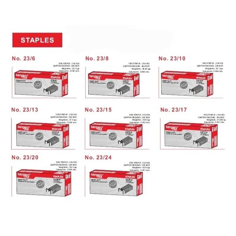 Kangaro Staples 23/6, 23/15, 23/20, 23/24 Staples Bullet - 1000pcs ...