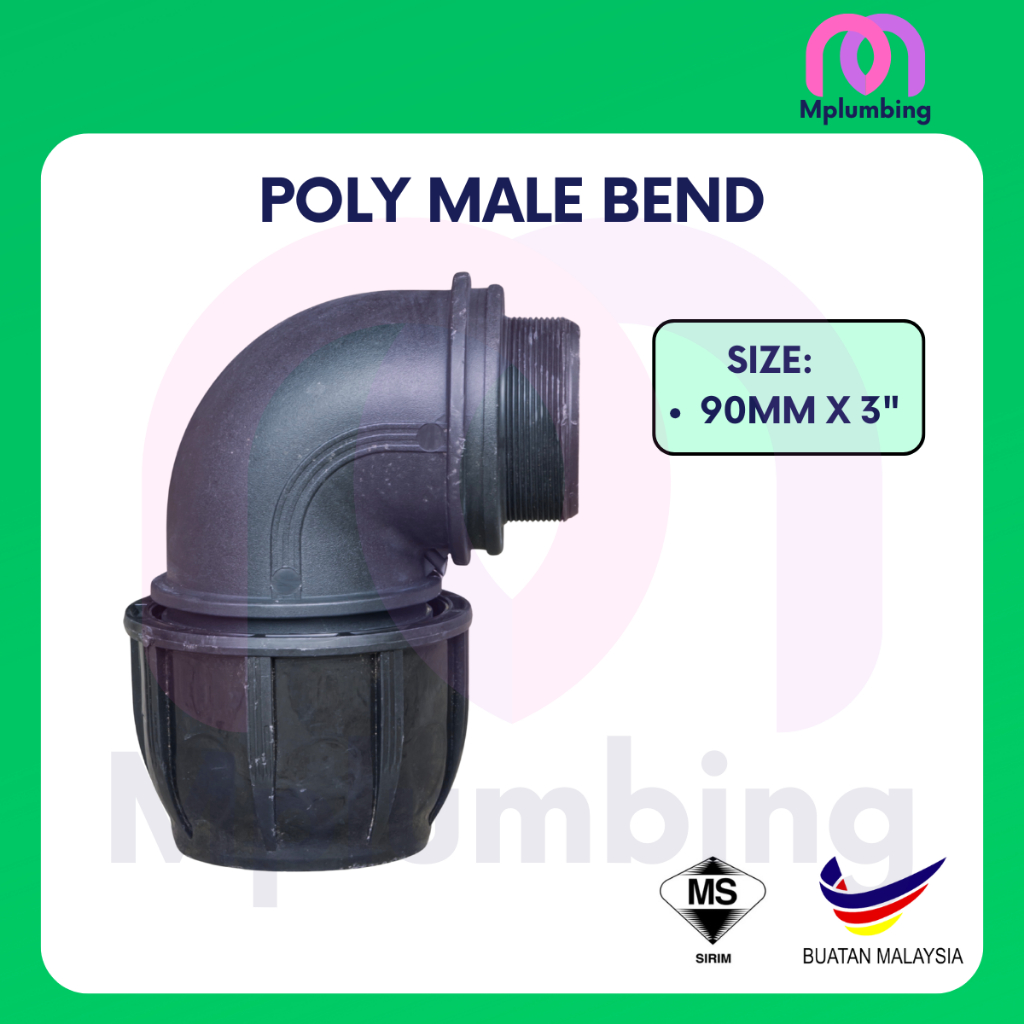POLY MALE BEND 90MM X 3" HDPE POLYPIPE ELBOW CONNECTOR PEMYAMBUNG POLI ...