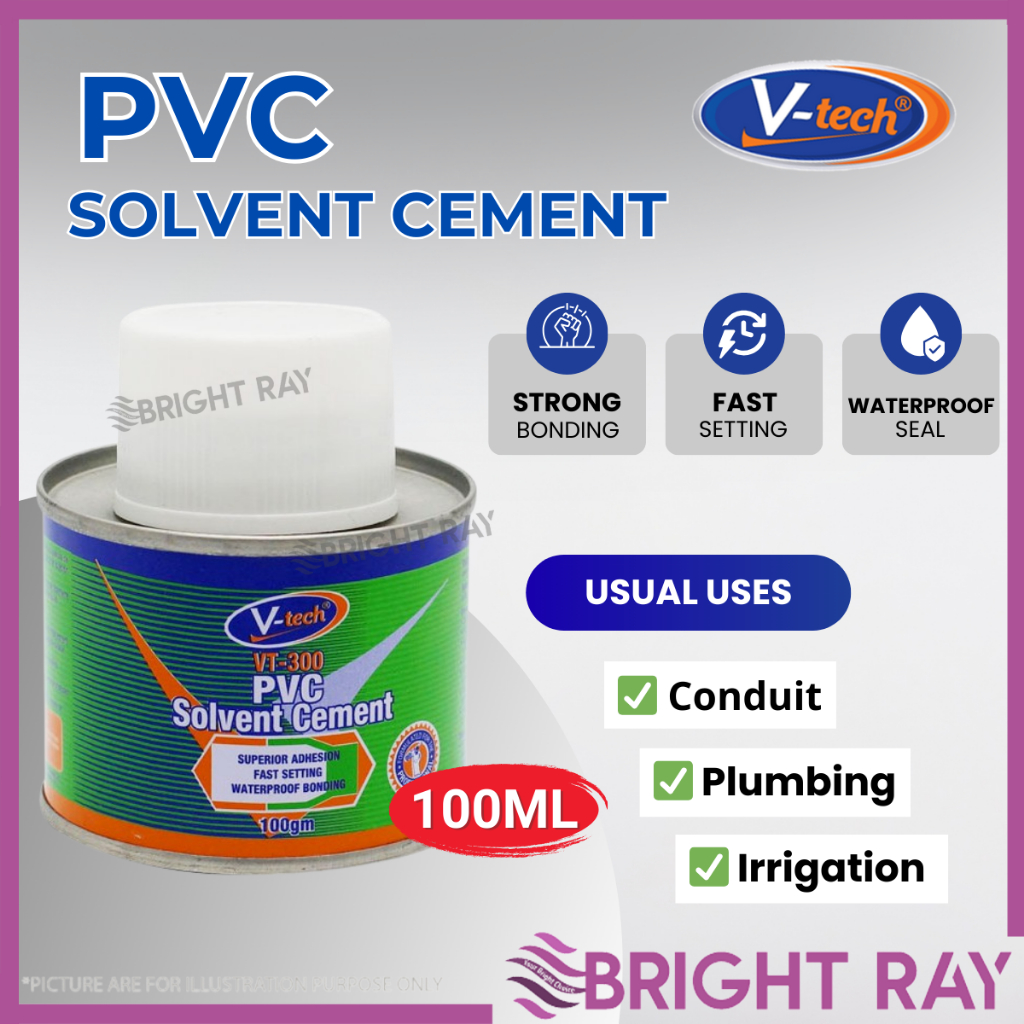 VTECH VT-300 PVC Solvent Cement 100ml Clear Color Bond and Fitting PVC ...