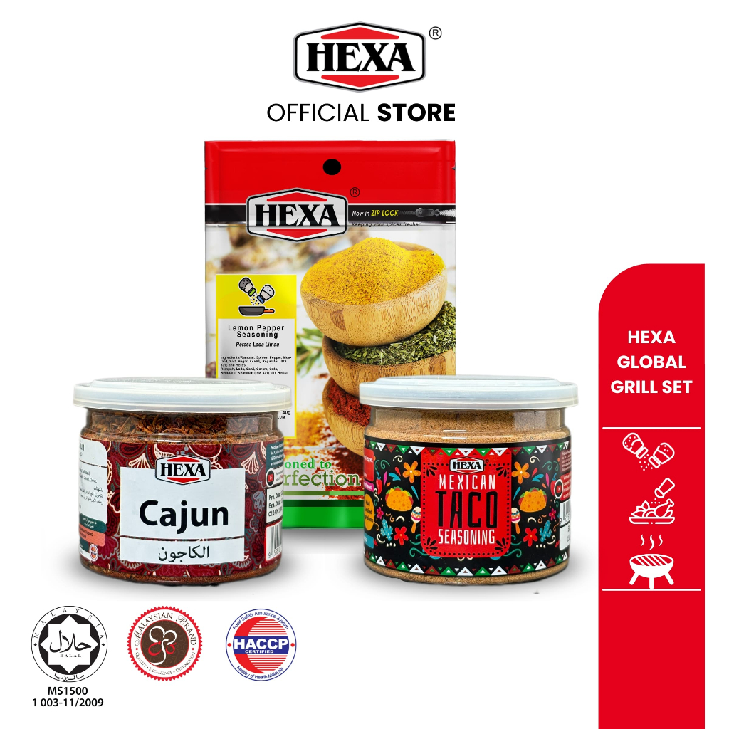 HEXA Mexican Taco Seasoning 90gm Lemon Pepper Seasoning 40gm Cajun ...
