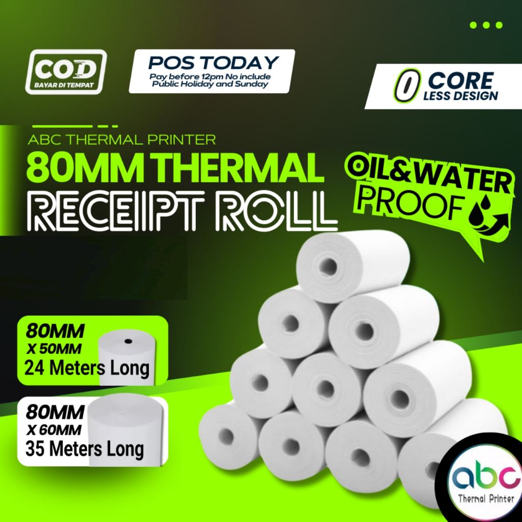 (80mm Receipt Rolls) Thermal Receipt Roll Paper 80X50mm=24 Meter Long ...