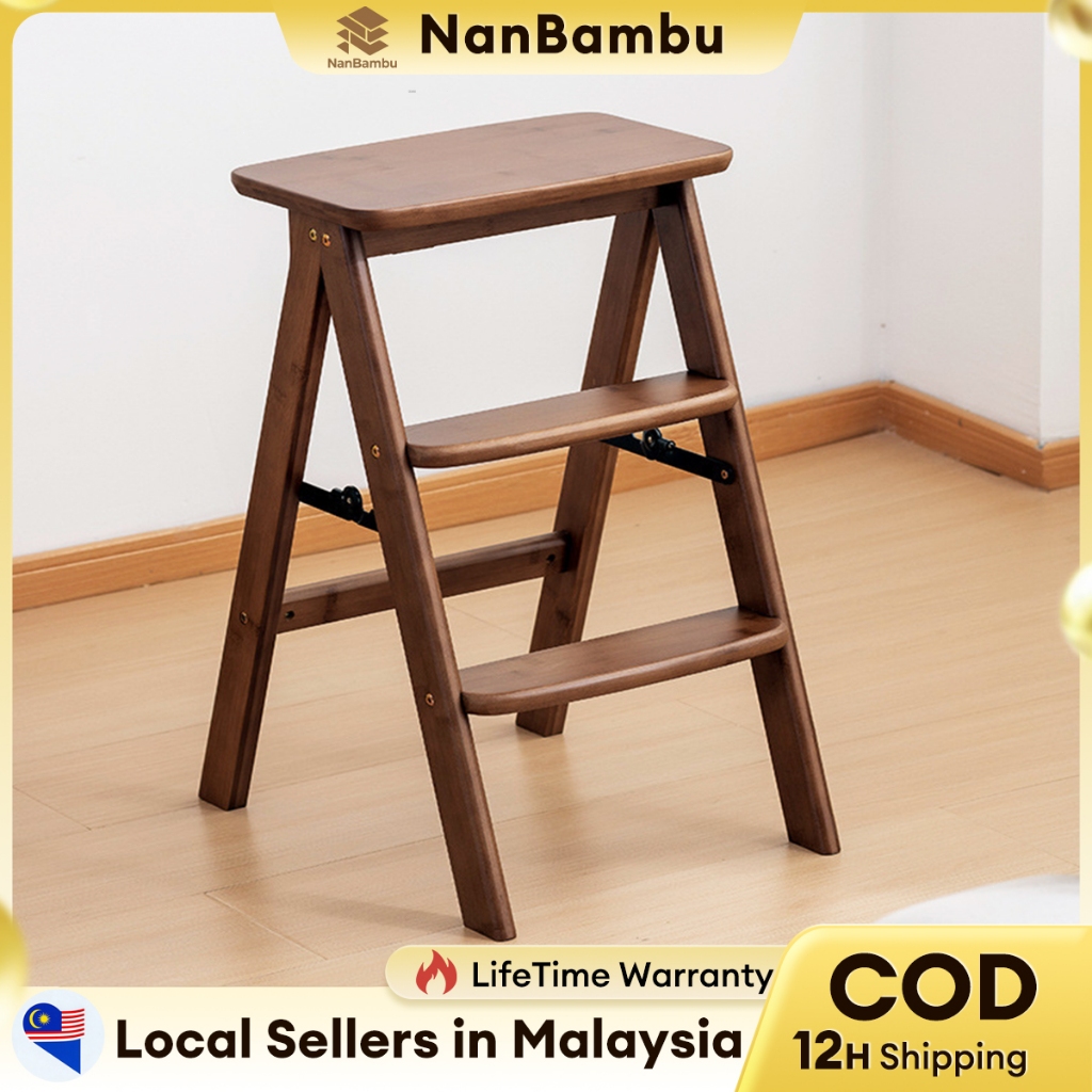 𝓝𝓪𝓷𝓑𝓪𝓶𝓫𝓾 Bamboo Tangga Lipat Ladder Foldable 64CM Stool Chair Kerusi ...