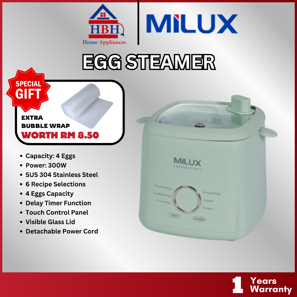 Milux Egg Steamer MES381 | 4 Eggs Capacity | SUS 304 | 6 Recipe ...