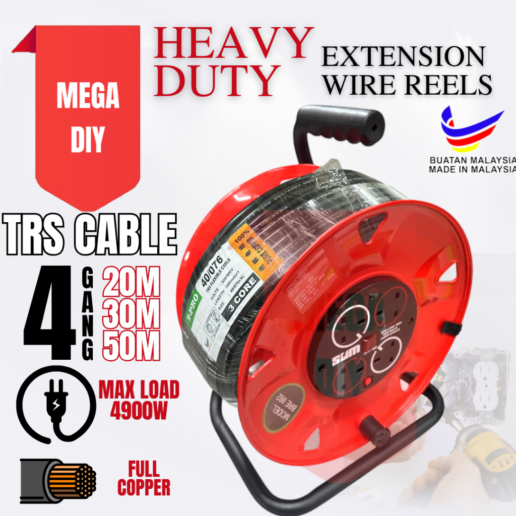 [SIRIM] [4 GANG EXTENSION REEL WITH TRS BLACK CABLE] HEAVY DUTY ...