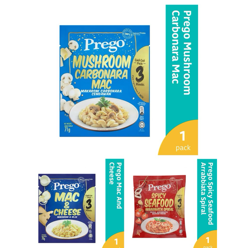 Prego Quick Cook Pasta (Mushroom Carbonara / Mac & Cheese / Spicy ...