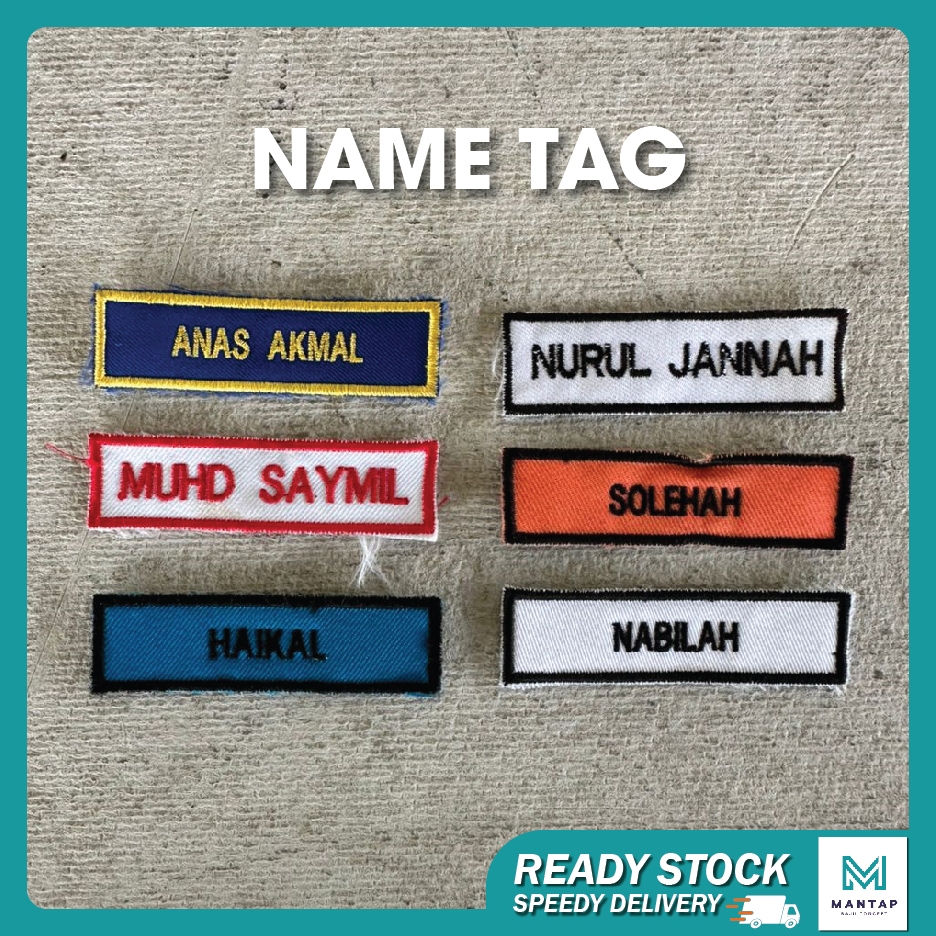 Name Tag Cotton Embroidery Sulam Nametag Sekolah Nama Tanda Custom ...