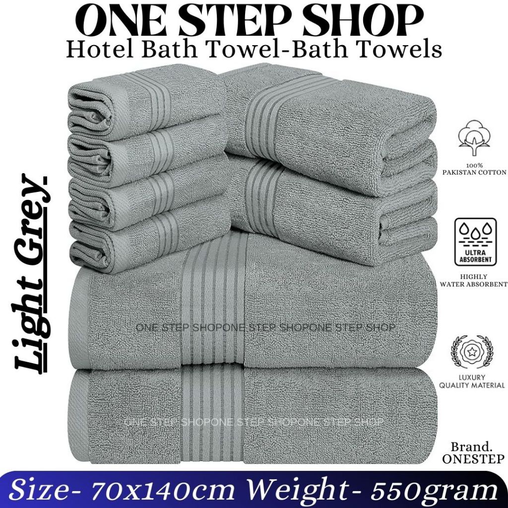 𝐇𝐨𝐭𝐞𝐥 Grey Bath Towel 100% Cotton Big Towel 70cm x140cm 500-650GSM ...