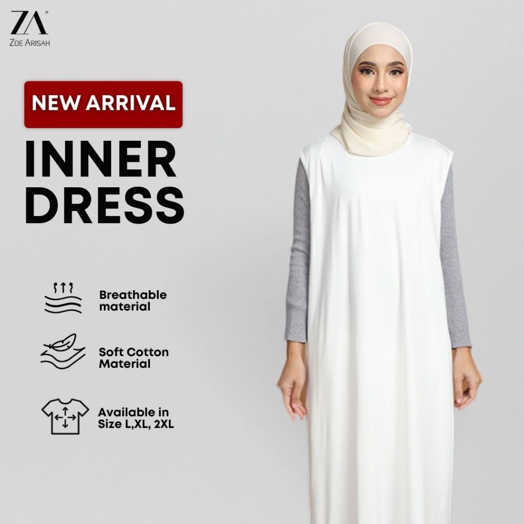 ZOE ARISAH Muslimah Novita Cotton Long Straight Cut Inner Dress Inner ...