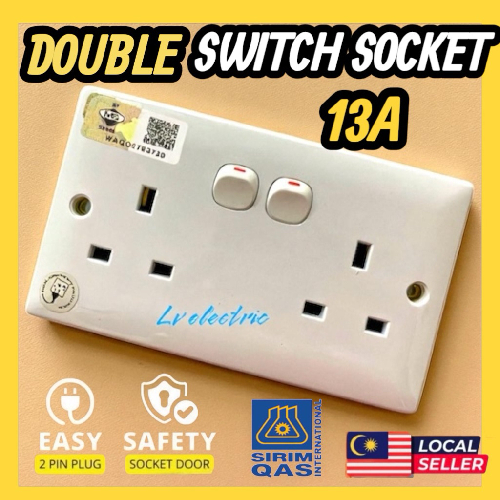 [SIRIM] 13A DOUBLE SWITCH SOCKET Switch Socket Switches Wall Socket ...