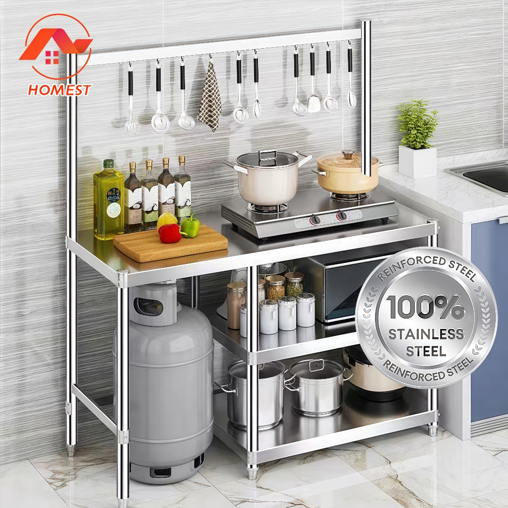 HM Stainless Steel Multi-Layer Storage Rack Kitchen Organizer Rack Gas ...