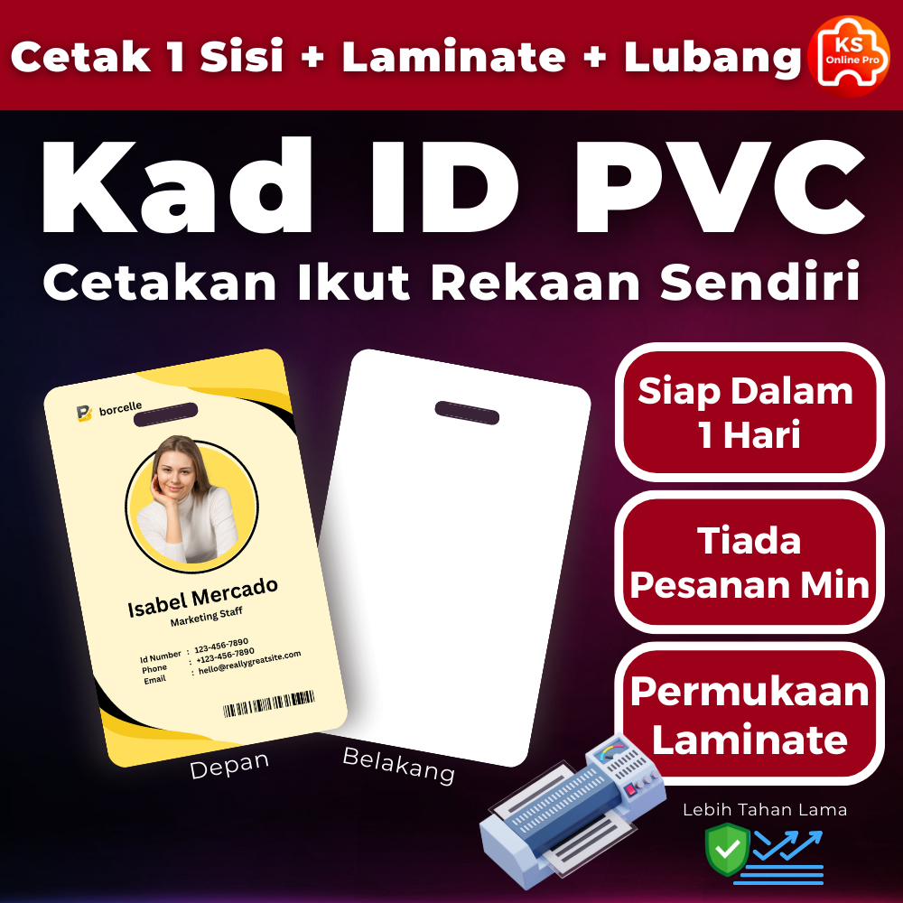 🔥[Cetak 1 Sisi + Lubang + Laminate] - Cetak Kad ID PVC Warna Penuh/Kad ...