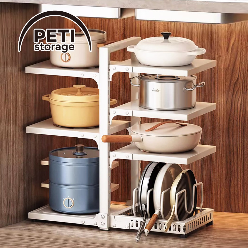 Peti 2-5 Tiers Adjustable Pot and Pan Rack Organizer Rak Bawah Sinki ...