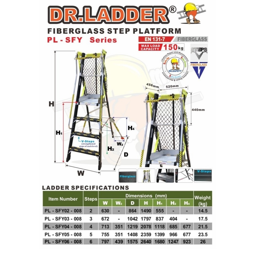 DR LADDER FIBREGLASS PLATFORM LADDER - PL-SFY 008 SERIES - EN-131 ...