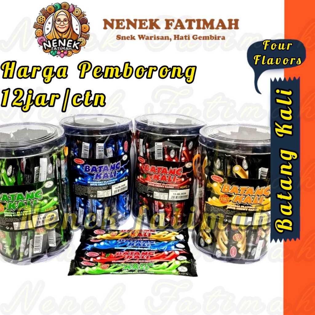 12 Jar Batang Kali Sour Chewy Candy 4 Flavours/ Batang Kali Gula Masam ...