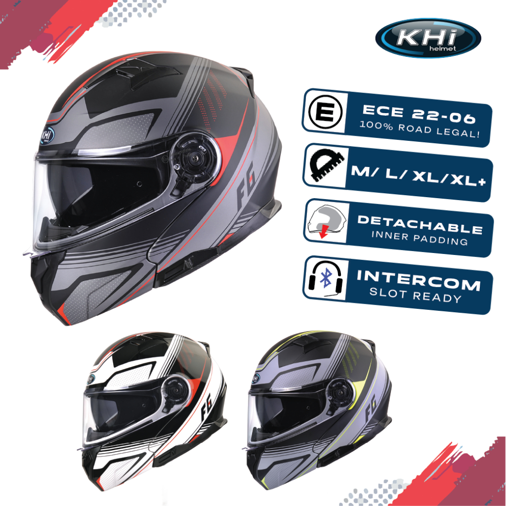 KHI F6DV Flip Up Double Visor Fullface Motorcycle Helmet | JPJ Approved ...