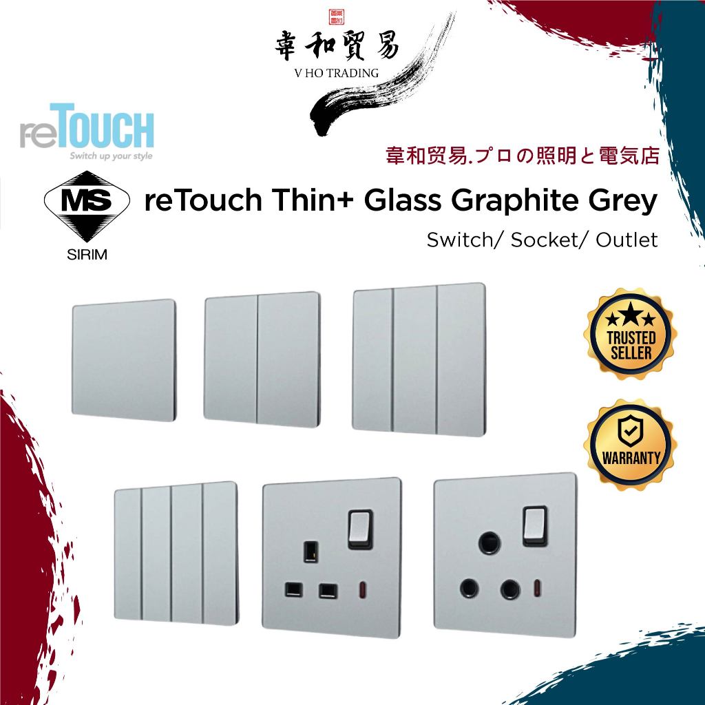 [VHO][SIRIM] Retouch Thin + Glass Graphite Grey Switch/ Socket/ Outlet ...