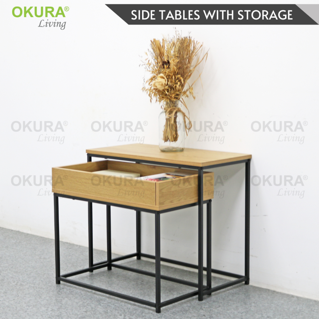 OKURA Nesting Coffee Tables Set with Storage Living Room Sofa Side ...