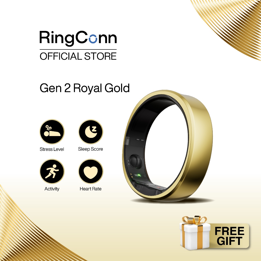 RingConn Gen 2 Royal Gold Smart Ring with 24/7 Health Monitoring ...