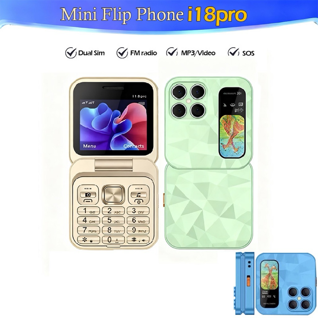 I18 Pro Mini Flip Phone 2.4 inch 2G Dual SIM Fold Phone Speed Dial ...