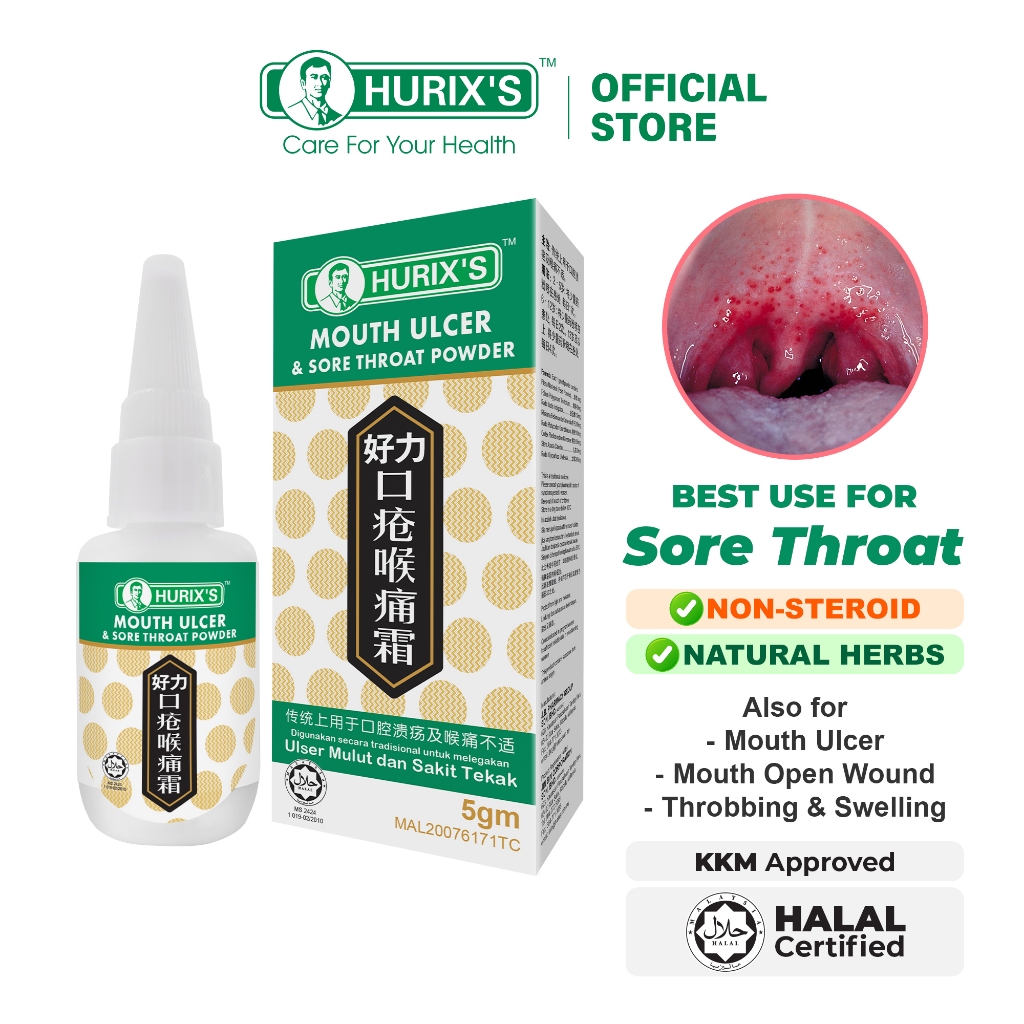 HURIX'S Mouth Ulcer & Sore Throat Powder - Serbuk Untuk Ulser Mulut ...