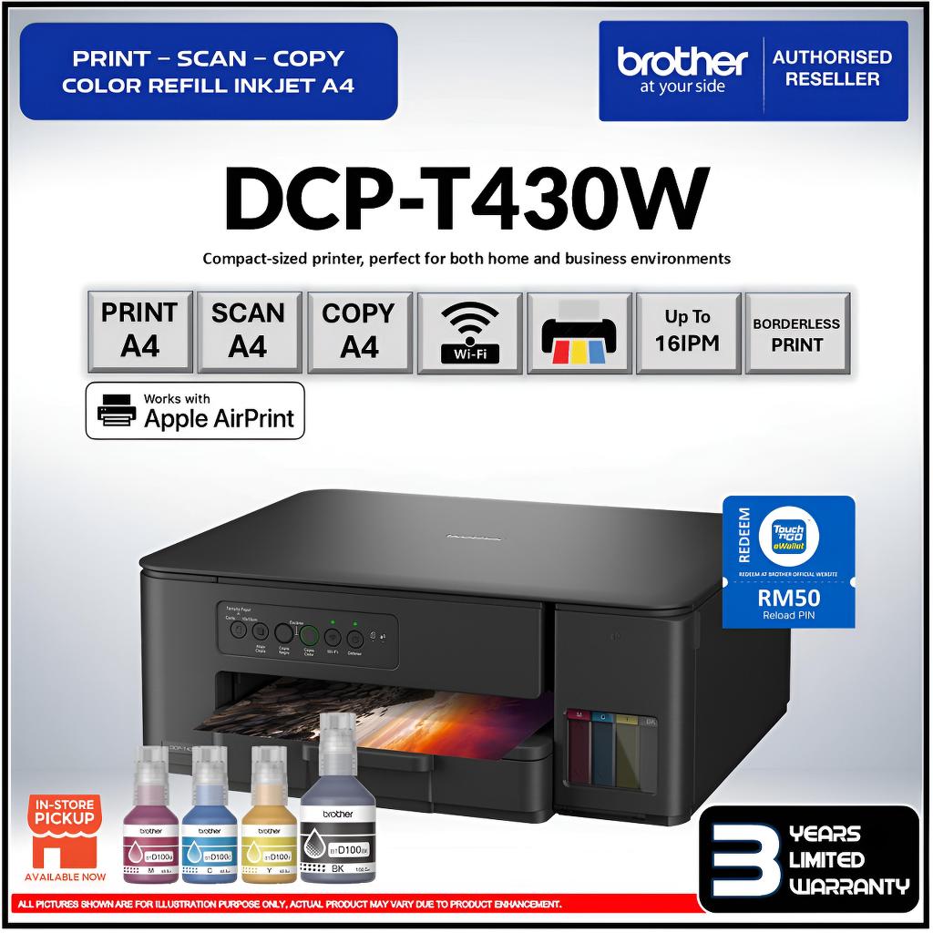 Brother DCP-T430W Color A4 3-in1 WI-FI Ink Tank Inkjet Printer - Low ...