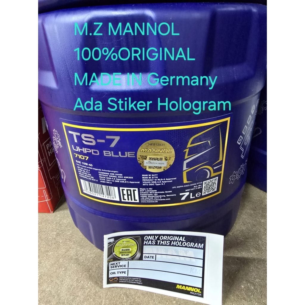 Mannol TS7 Ada Sticker Hologram 7 Liter 10w40 15k Fully Synthetic 100% ...
