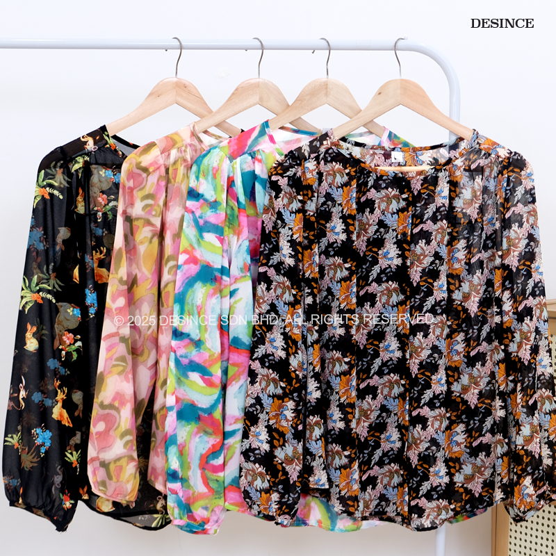 DESINCE Women Chiffon Floral Design Ladies Blouse Loose Casual Blouse ...