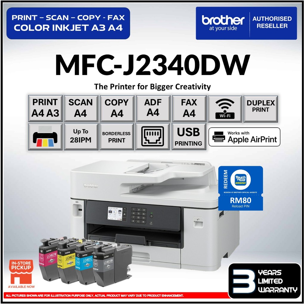 Brother MFC-J2340DW Color A3 4-in-1 WI-FI Inkjet Printer - Auto Duplex ...
