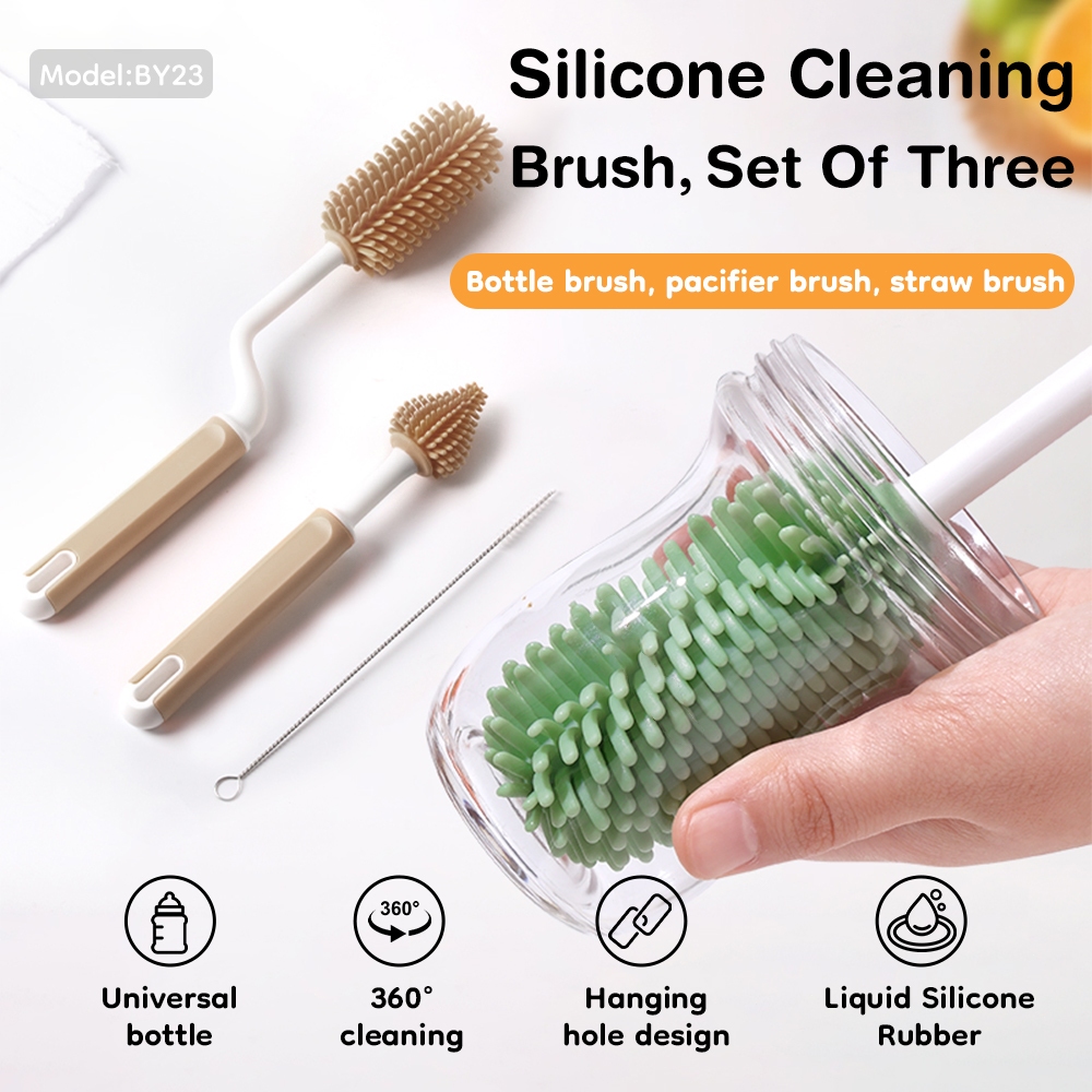 Dr.isla Silicone Milk Bottle Brush 3 in 1 Set360° Rotating Handle Baby ...