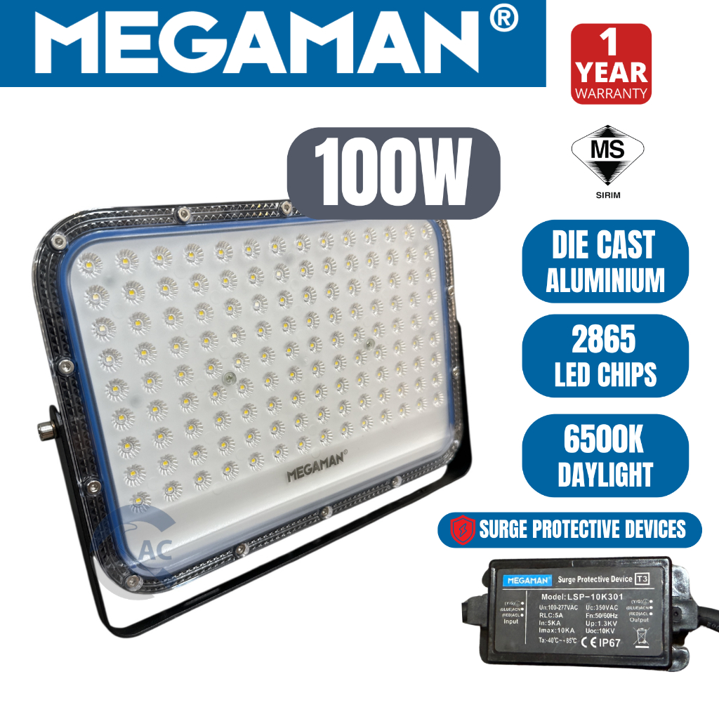 [1 YEAR WARRANTY] MEGAMAN LED FLOODLIGHT 30W | 100W | 150W | LAMPU LED ...